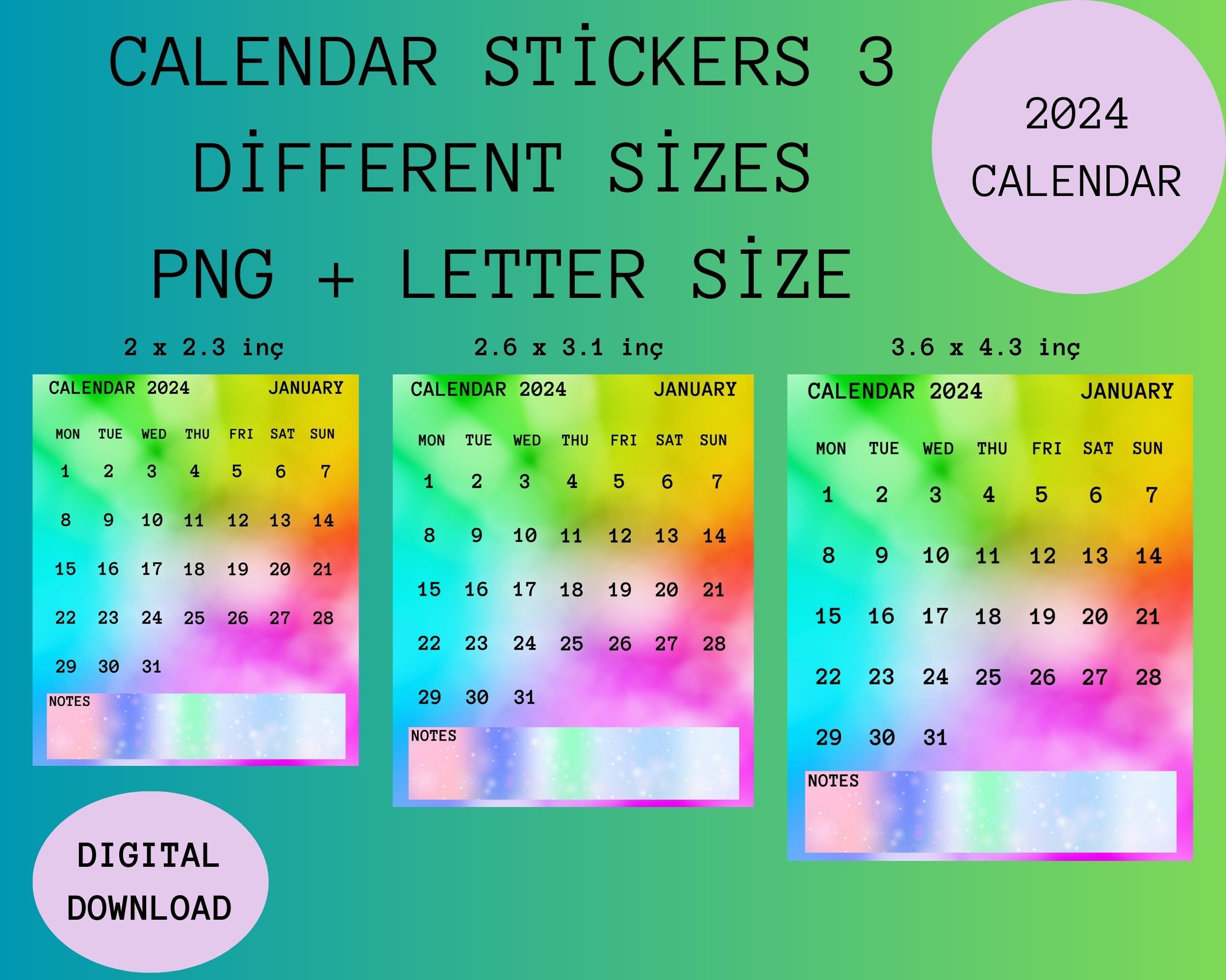 2024 Calendar Stickers, Pride, Printable Calendar, Monthly Calendar ...