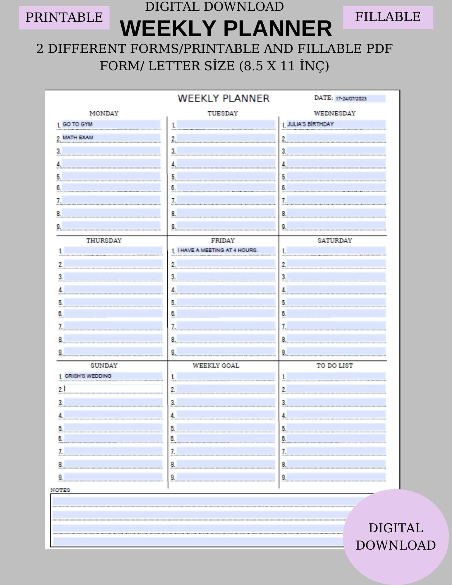 Weekly Planner Printable to Do List, Weekly Planner Printable and ...