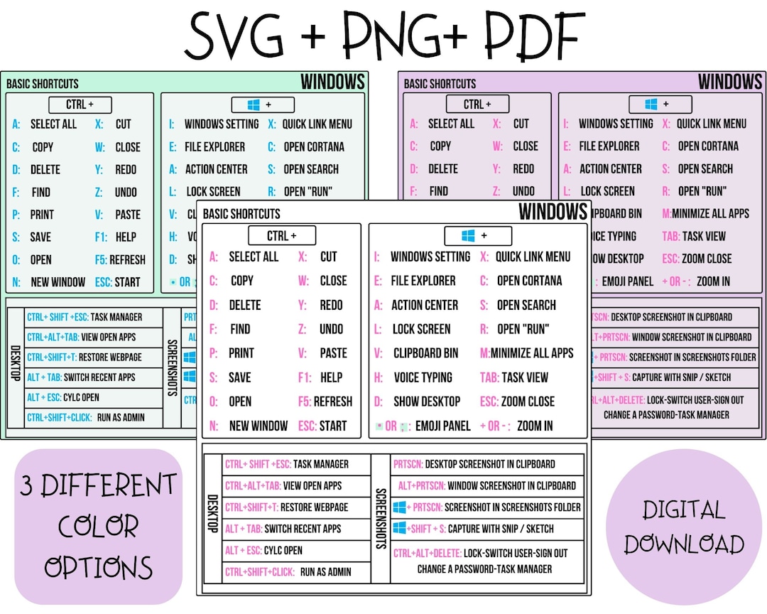 Keyboard Shortcuts, Keyboard,shortcuts for Windows, PDF, SVG and PNG ...