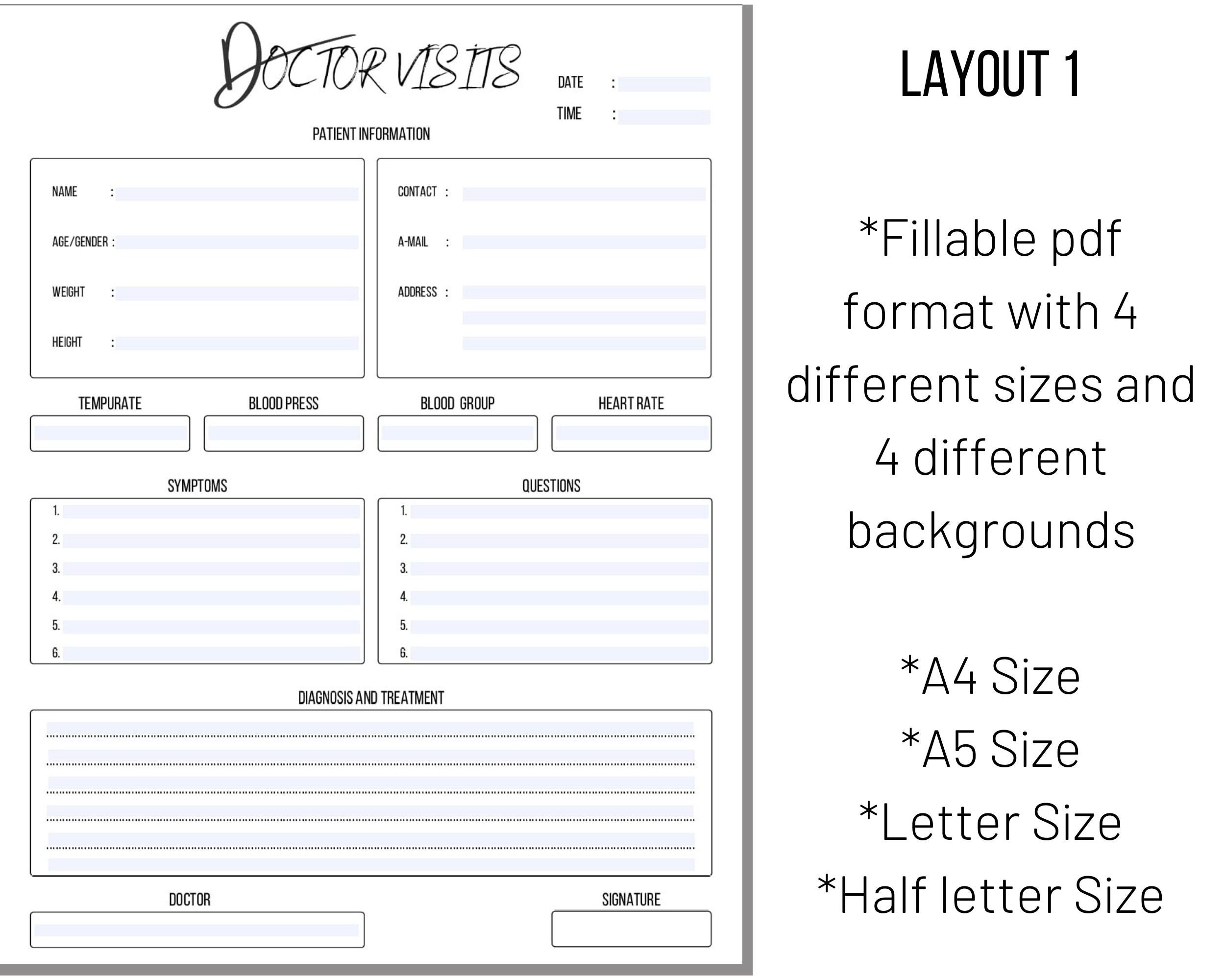 Printable and Fillable PDF Personal Doctor Visit Forms, Medicine ...