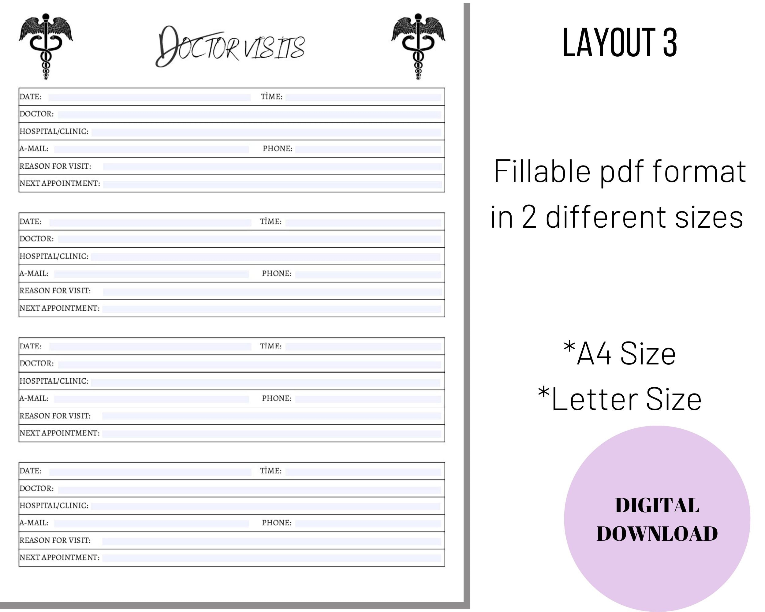 Printable and Fillable PDF Personal Doctor Visit Forms, Medicine ...