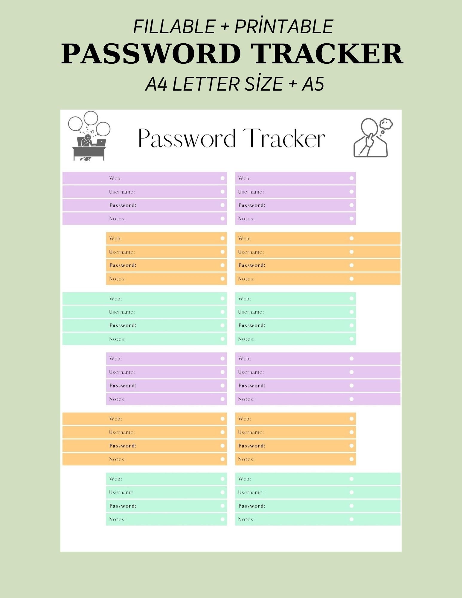Password Tracker Printable, Password Keeper Fillable, Password ...