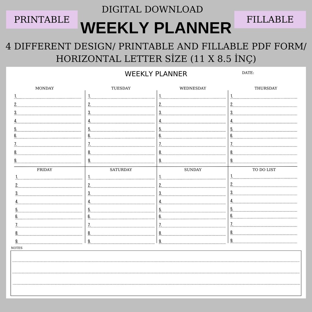 Weekly Planner Printable and Fillable Form, Weekly Organizer, Office ...