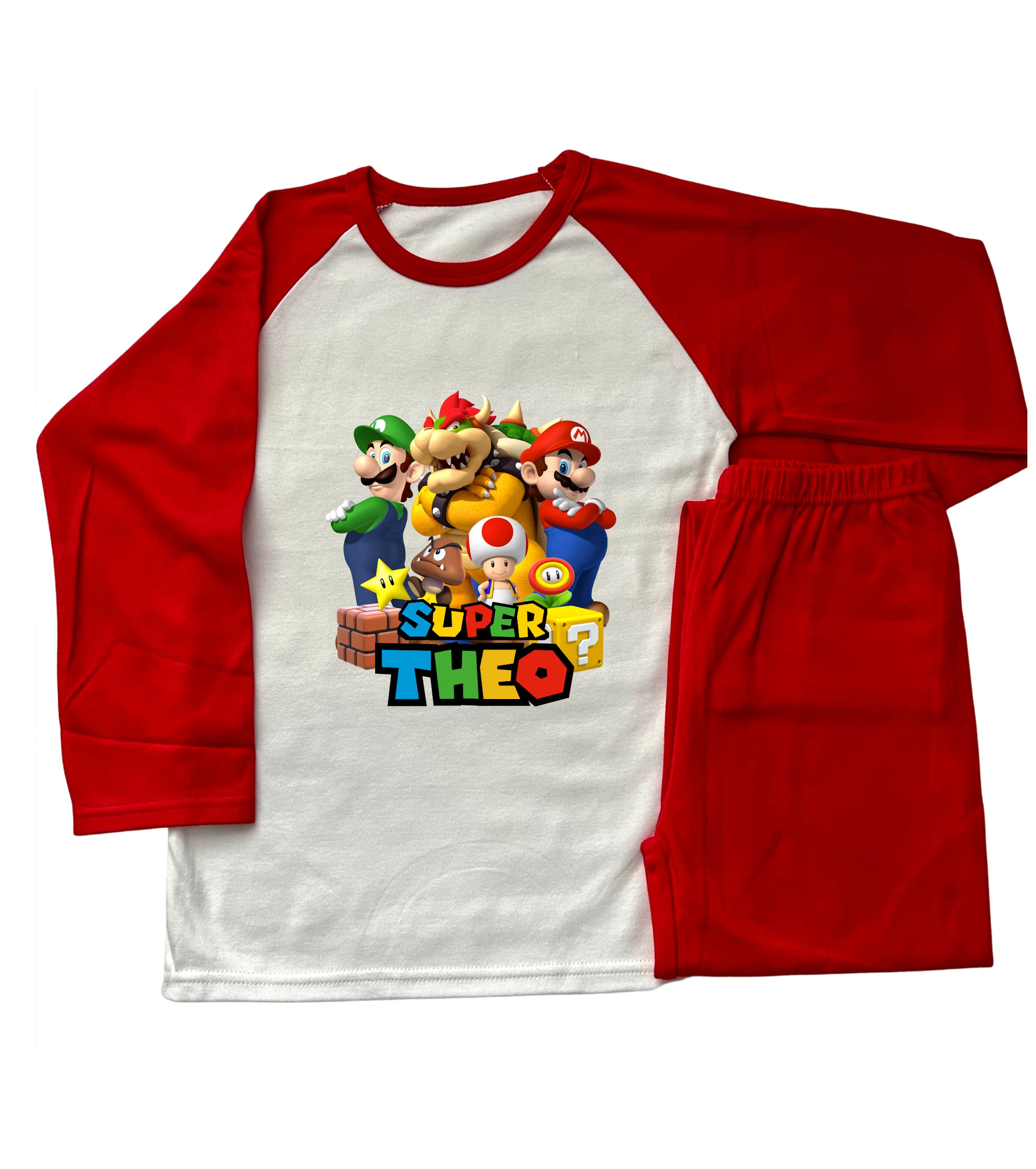 Super Mario Kids Personalised Pyjamas 3 Colours - Etsy UK
