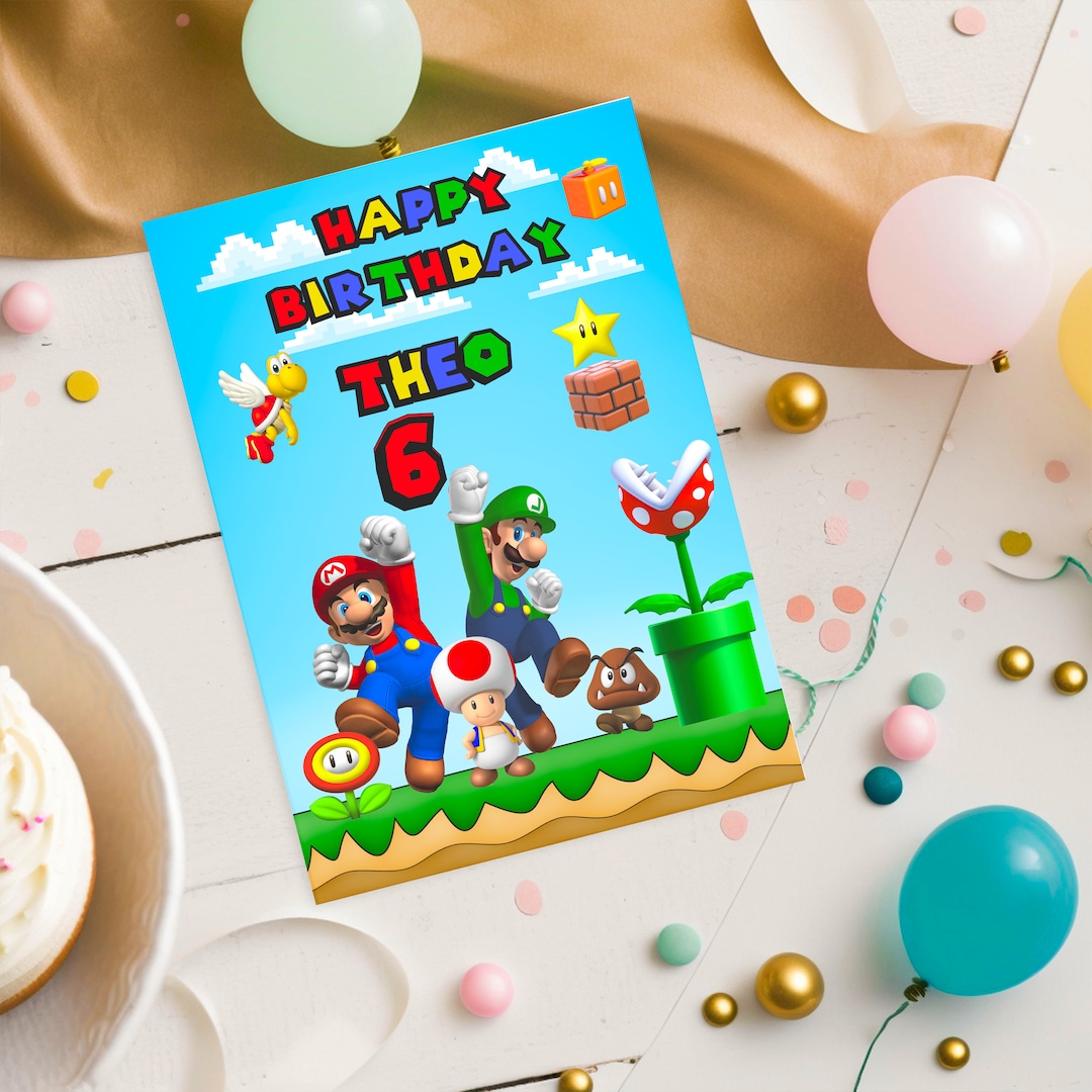 Personalised Super Mario Birthday Card Kids Personalised Birthday Card ...
