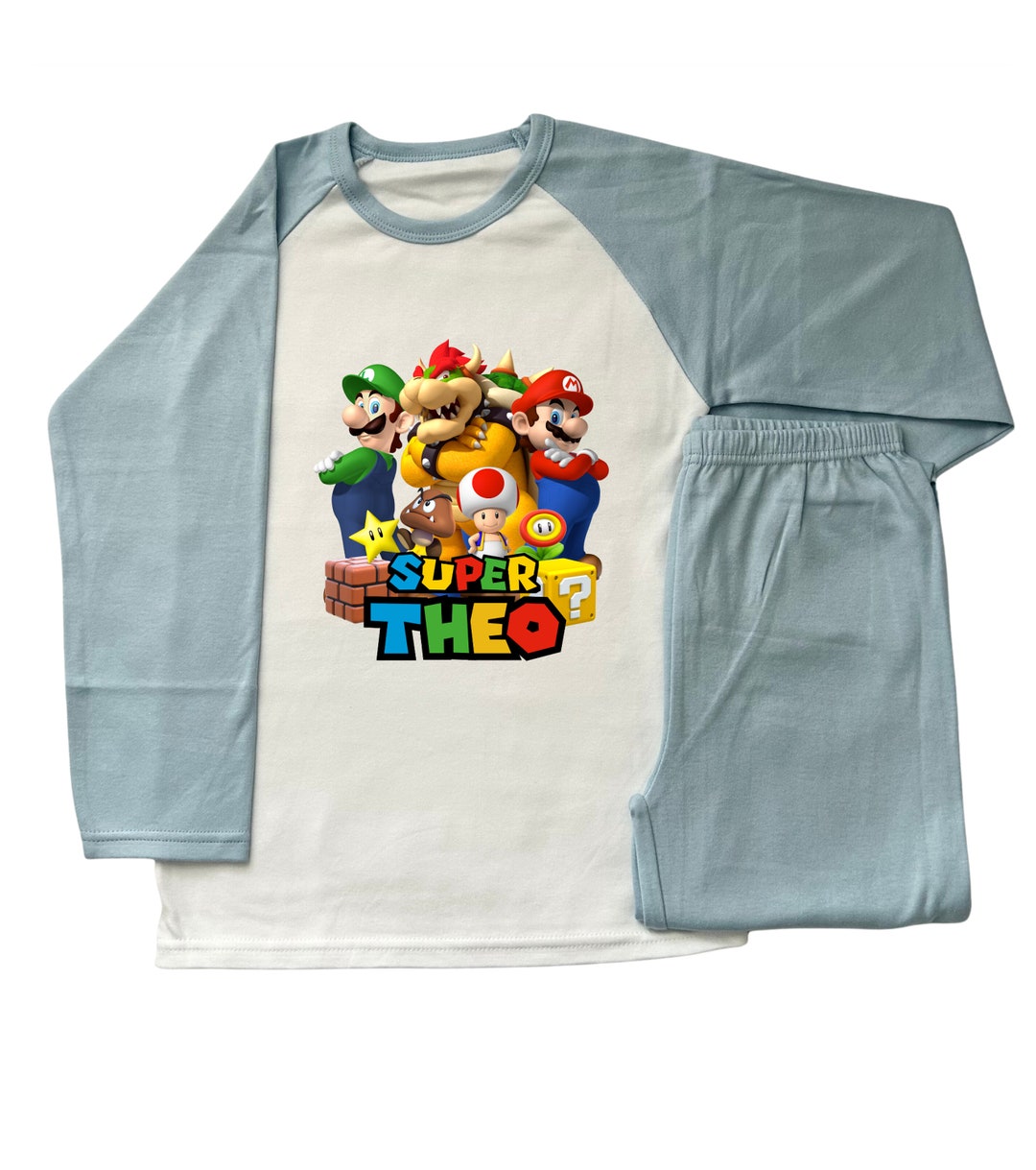 Super Mario Kids Personalised Pyjamas 3 Colours - Etsy UK