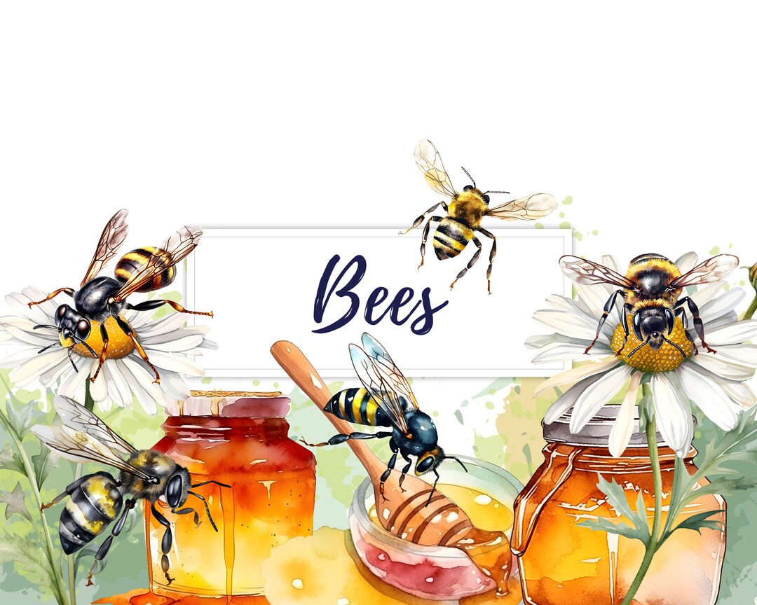 15 Watercolor Bees Clipart, Aquarelle Bees Clipart Wasp Honey ...