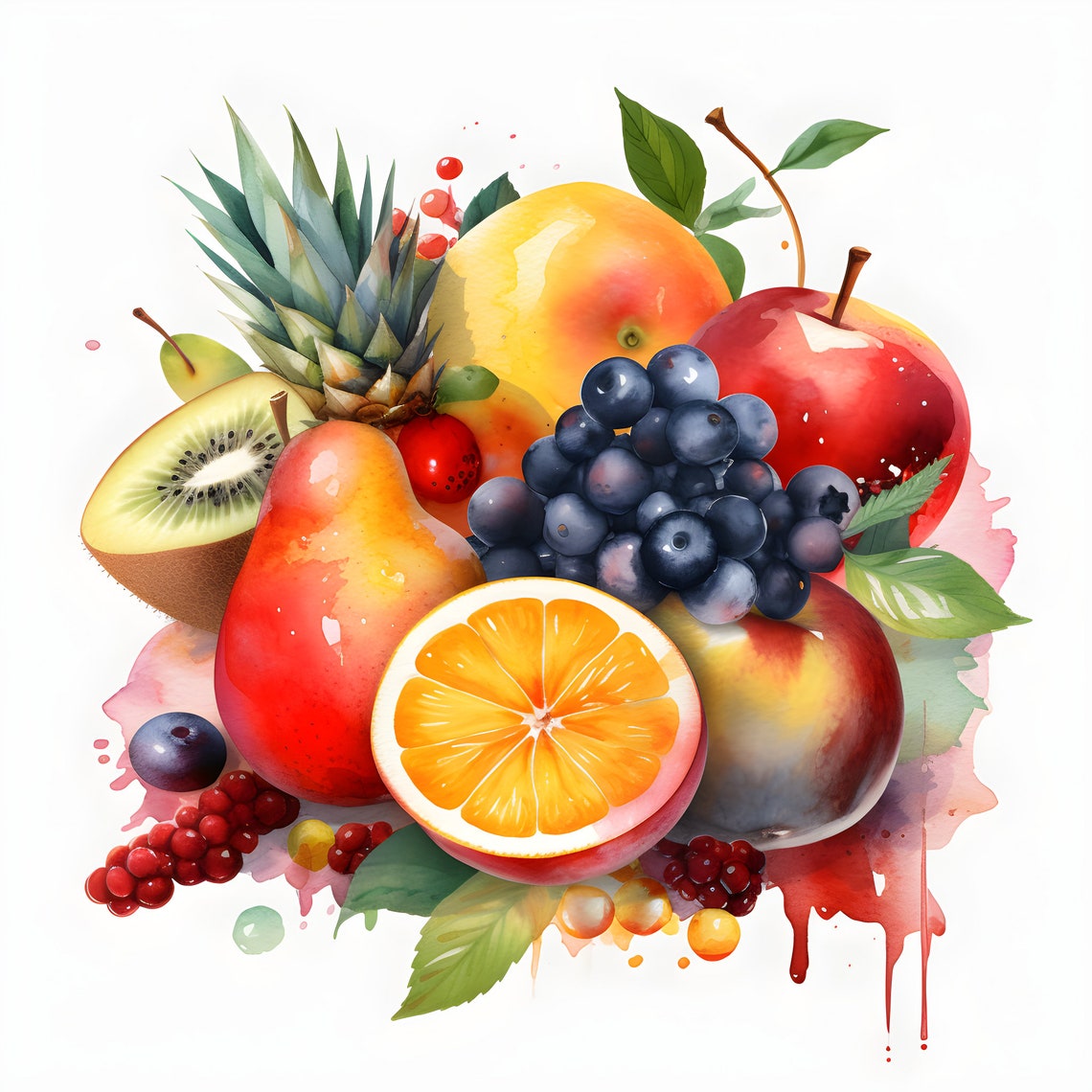 20 Watercolor Fruit Clipart Aquarella Fruit Clipart Food - Etsy