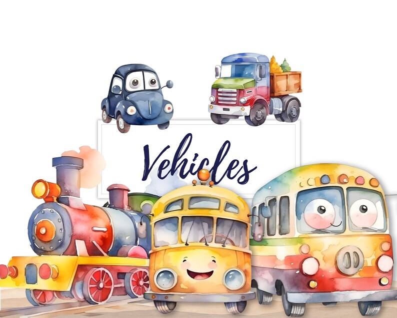 20 Watercolor Cute Vehicle Car Clipart, Aquarelle Vehicle Drawing Car ...