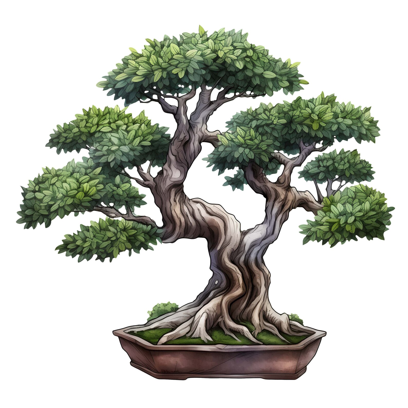 20 Watercolor Bonsai Tree Clipart, Aquarelle Drawing Bonsai Tree ...