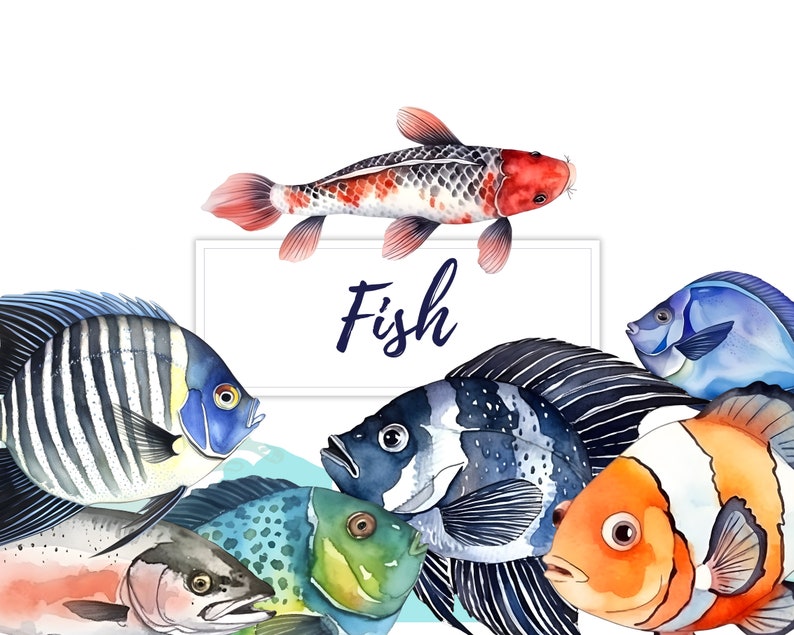30 Watercolor Fish Clipart, Aquarelle Drawing Sea River Fish Clipart ...
