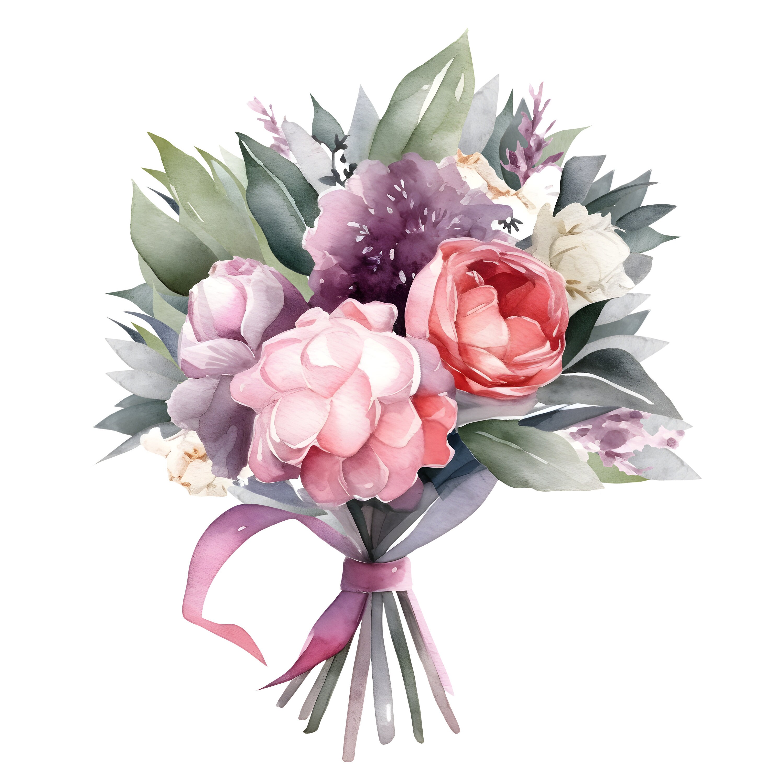 15 Watercolor Flower Bouquets Clipart, Aquarelle Rose Tulip Wild Flower ...