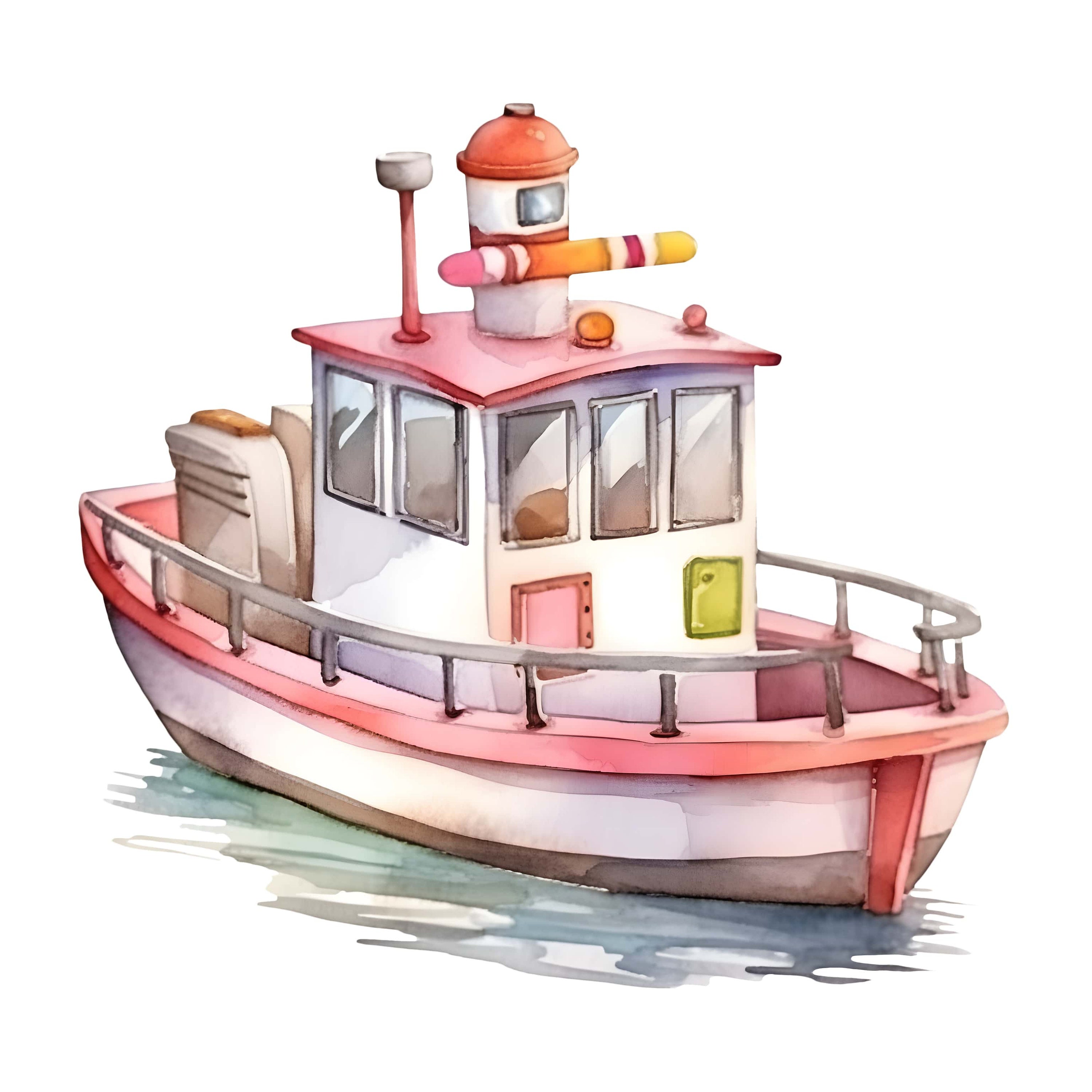 10 Watercolor Cute Water Vehicle Clipart, Aquarelle Drawing Cute Boat ...