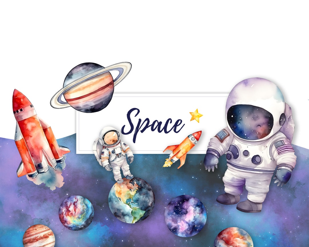 20 Watercolor Space Astronaut Clipart, Aquarelle Drawing Moon Planet ...