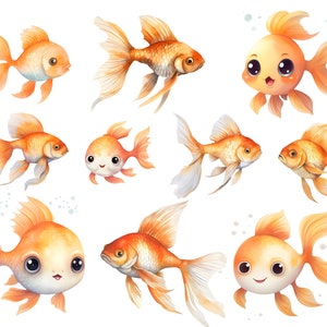 10 Watercolor Goldfish Clipart, Aquarelle Drawing Sea River Fish ...