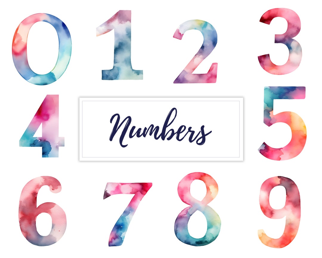 10 Watercolor Number 0-9 Clipart, Aquarelle Drawing Cute Math Number ...