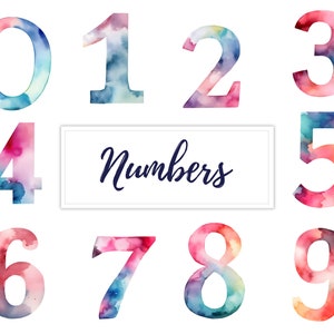 10 Watercolor Number 0-9 Clipart, Aquarelle Drawing Cute Math Number ...