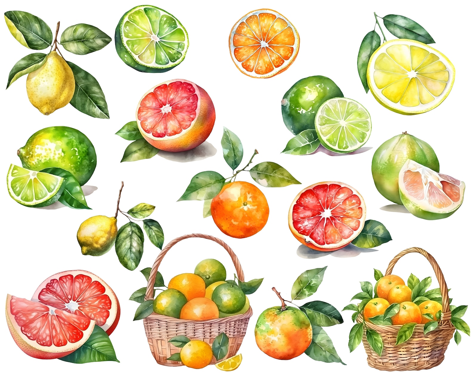 15 Watercolor Citrus Fruit Clipart Aquarella Citruses Food - Etsy