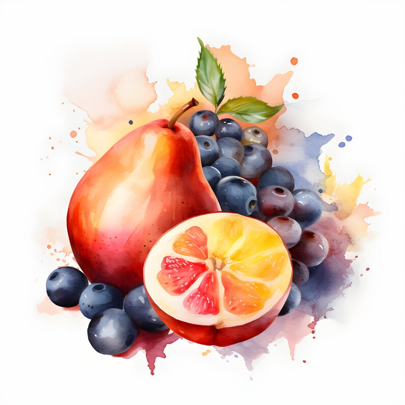 20 Watercolor Fruit Clipart Aquarella Fruit Clipart Food - Etsy