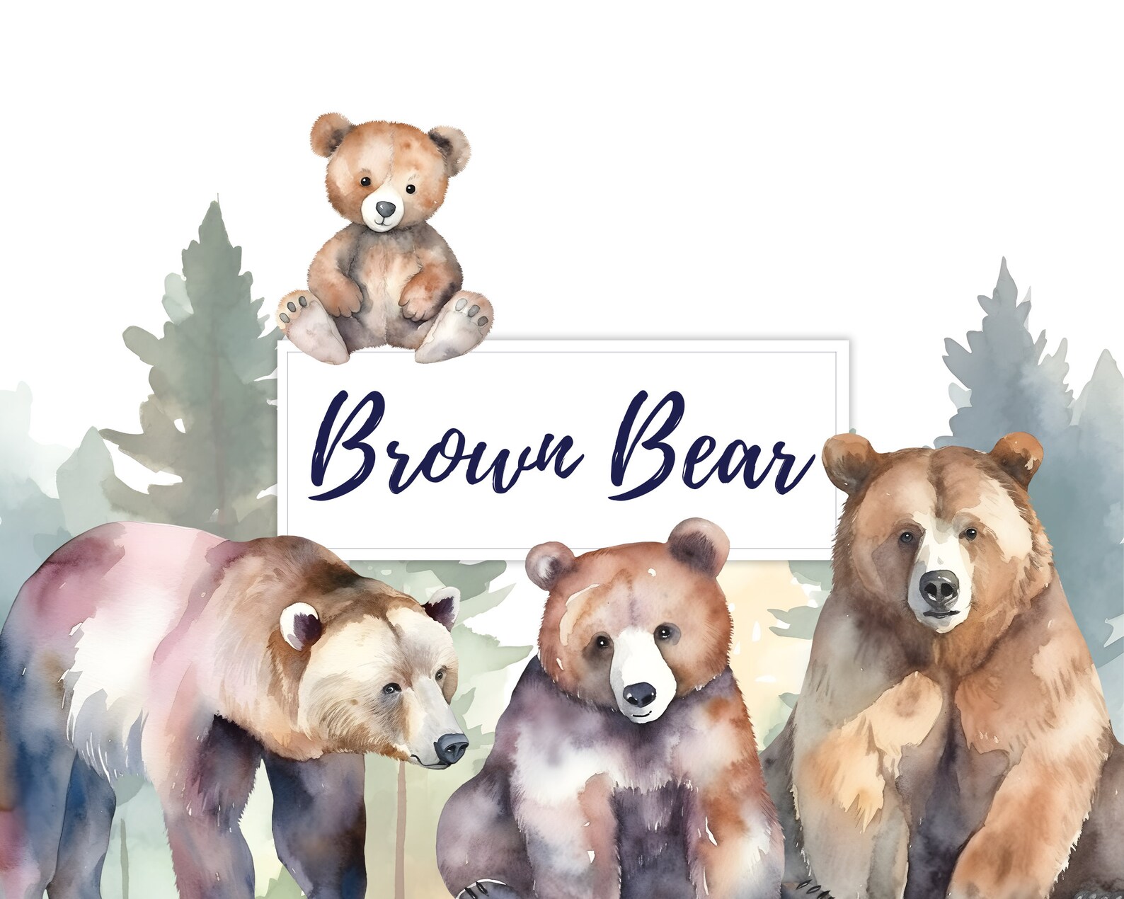 10 Watercolor Brown Bear Clipart, Aquarelle Bear Clipart, Forest Animal ...