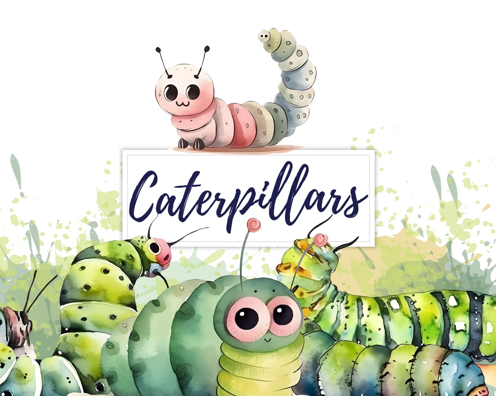 10 Watercolor Caterpillars Clipart, Aquarelle Caterpillars Clipart ...