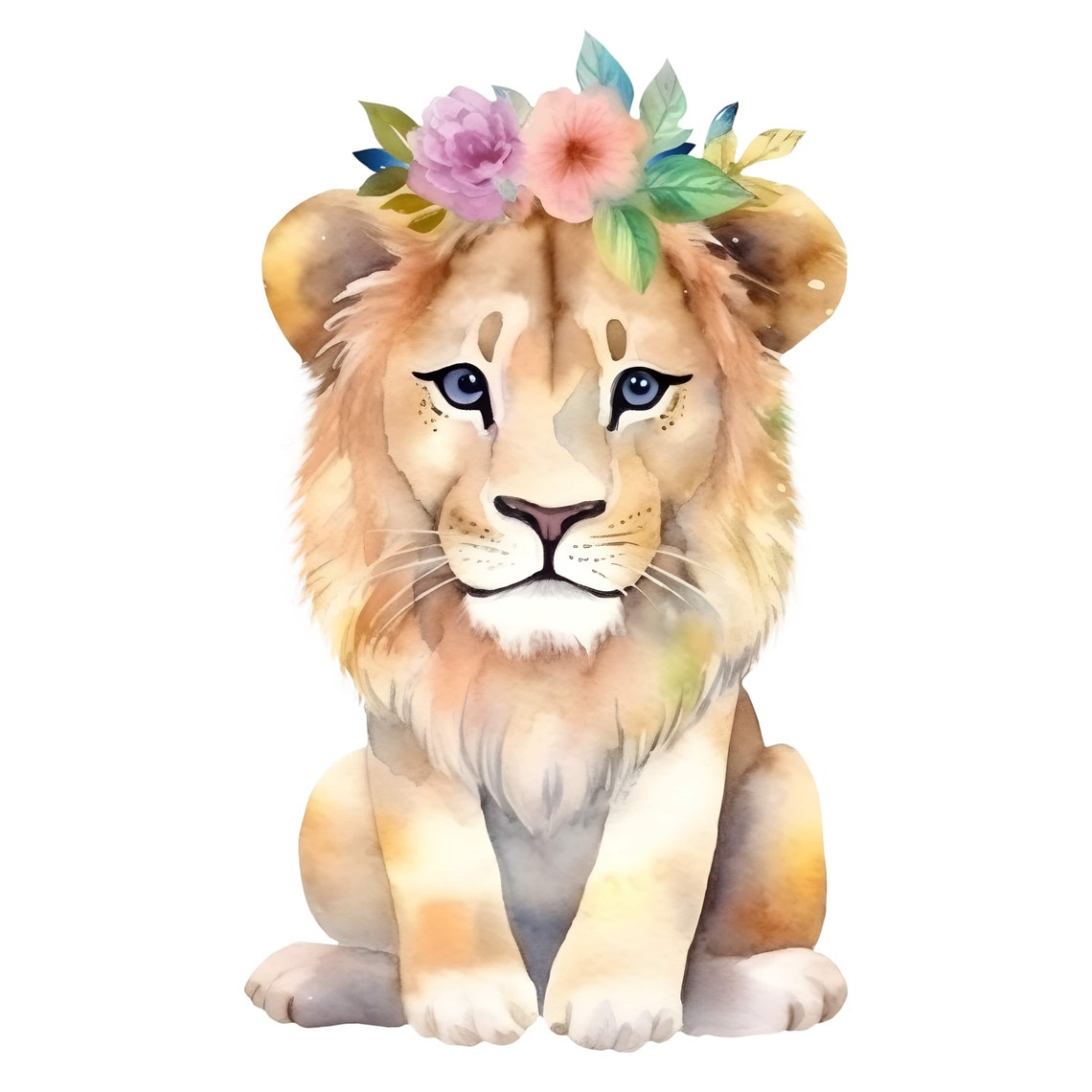 10 Watercolor Cute Lion Clipart, Aquarelle Cat Lion Cub Clipart ...