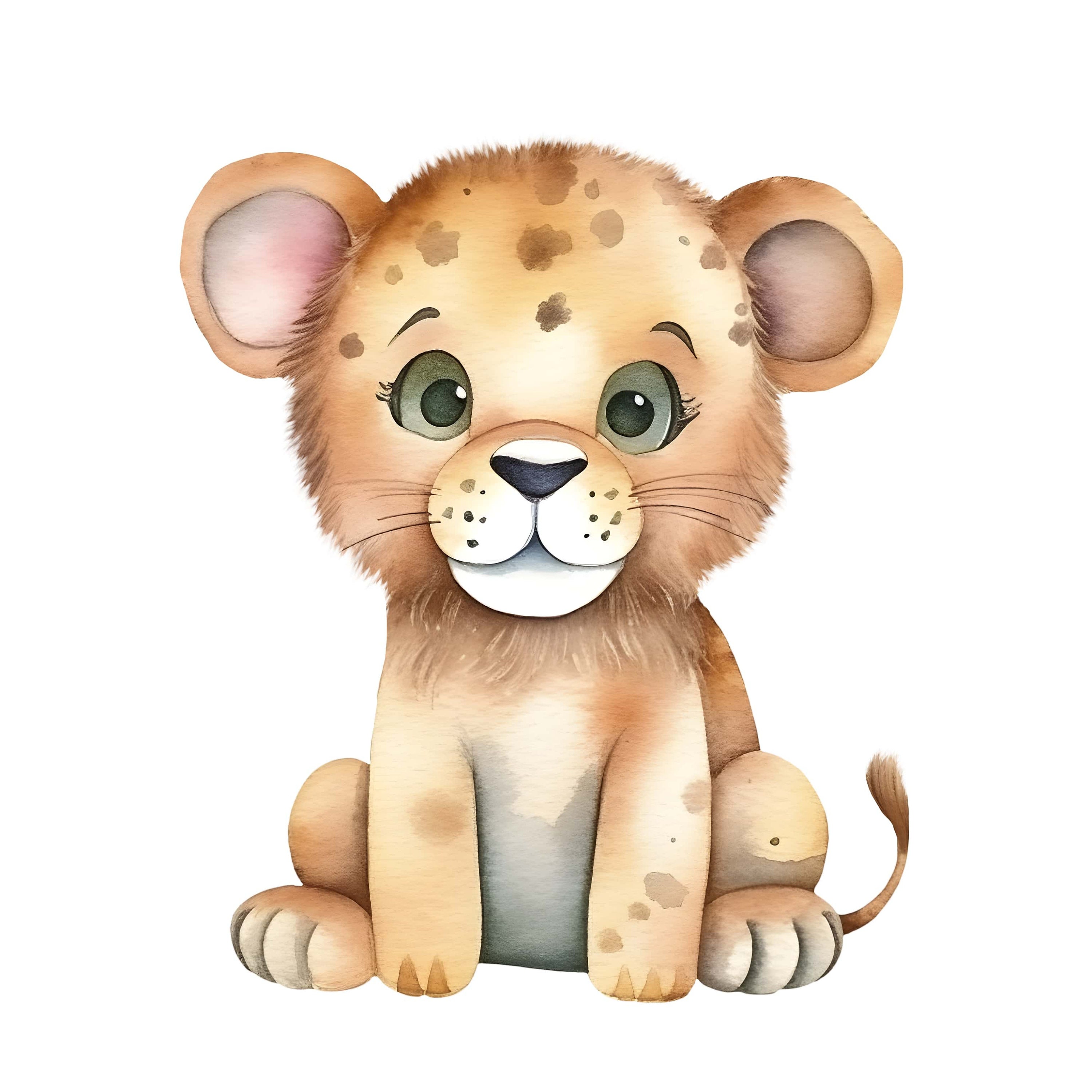 10 Watercolor Cute Lion Clipart, Aquarelle Cat Lion Cub Clipart ...