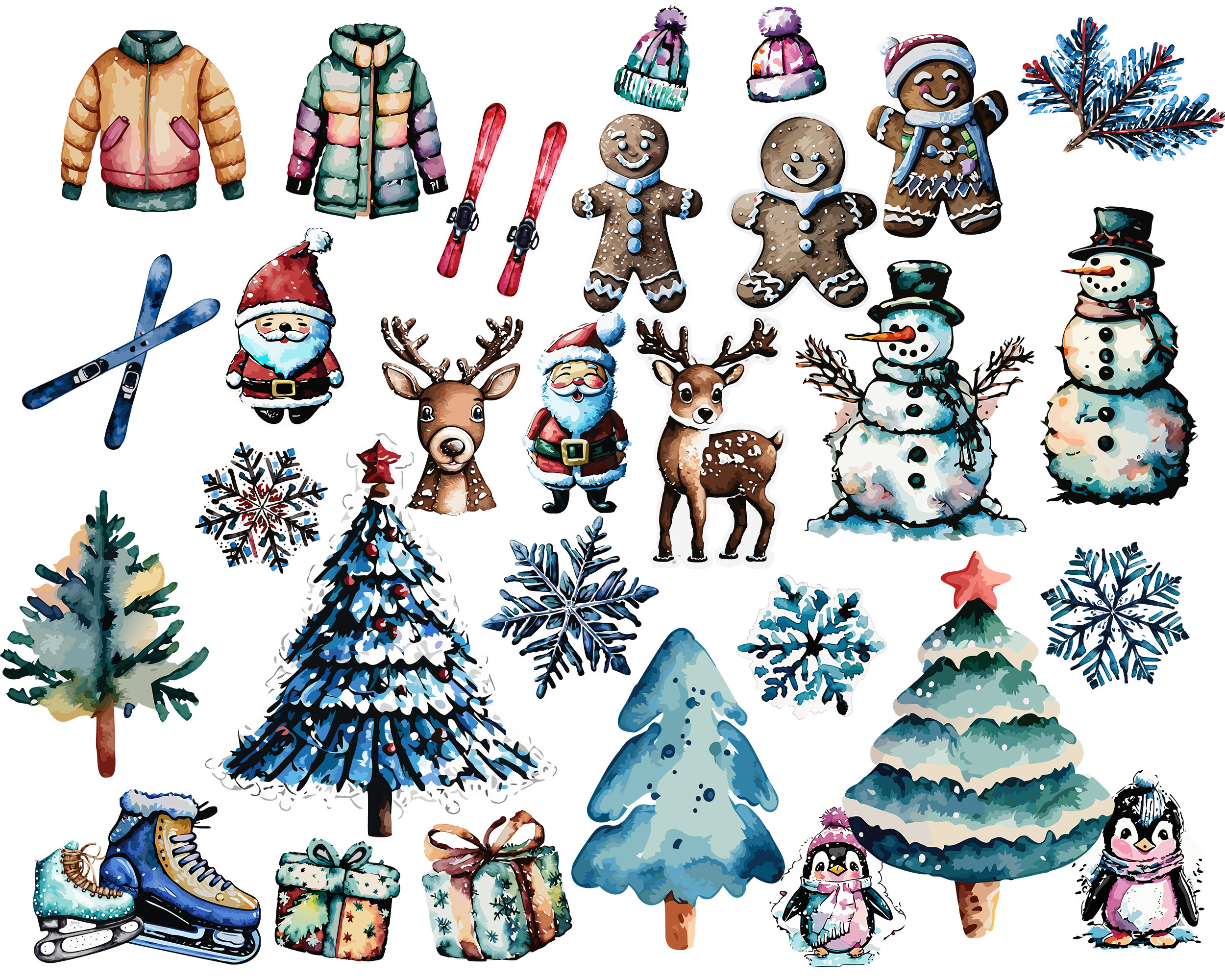 30 Watercolor Winter Clipart, Aquarelle Winter Snow Cold Clipart PNG ...