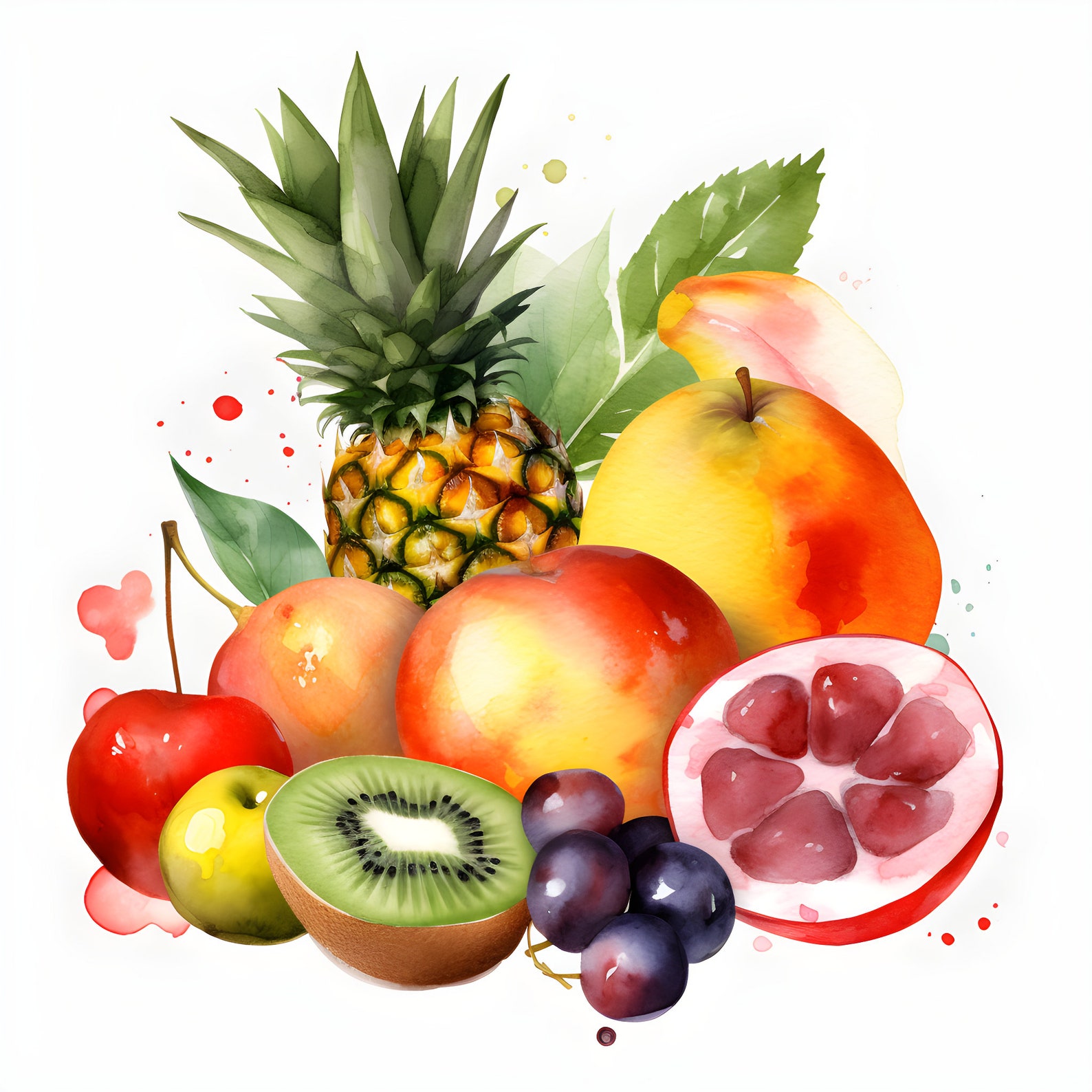 20 Watercolor Fruit Clipart, Aquarella Fruit Clipart, Food Clipart, PNG ...