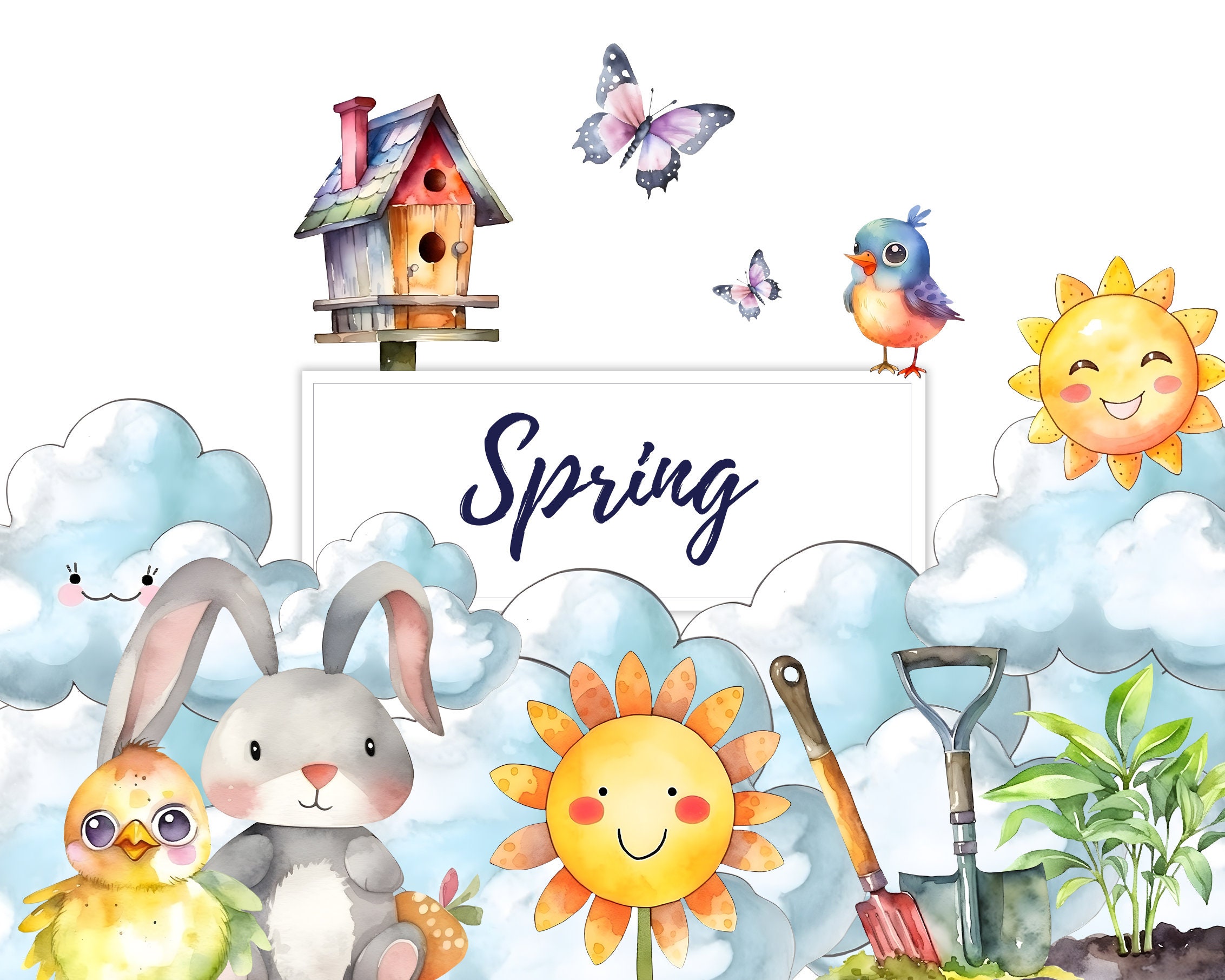 25 Watercolor Spring Clipart, Aquarelle Spring Easter Gardening Clipart ...