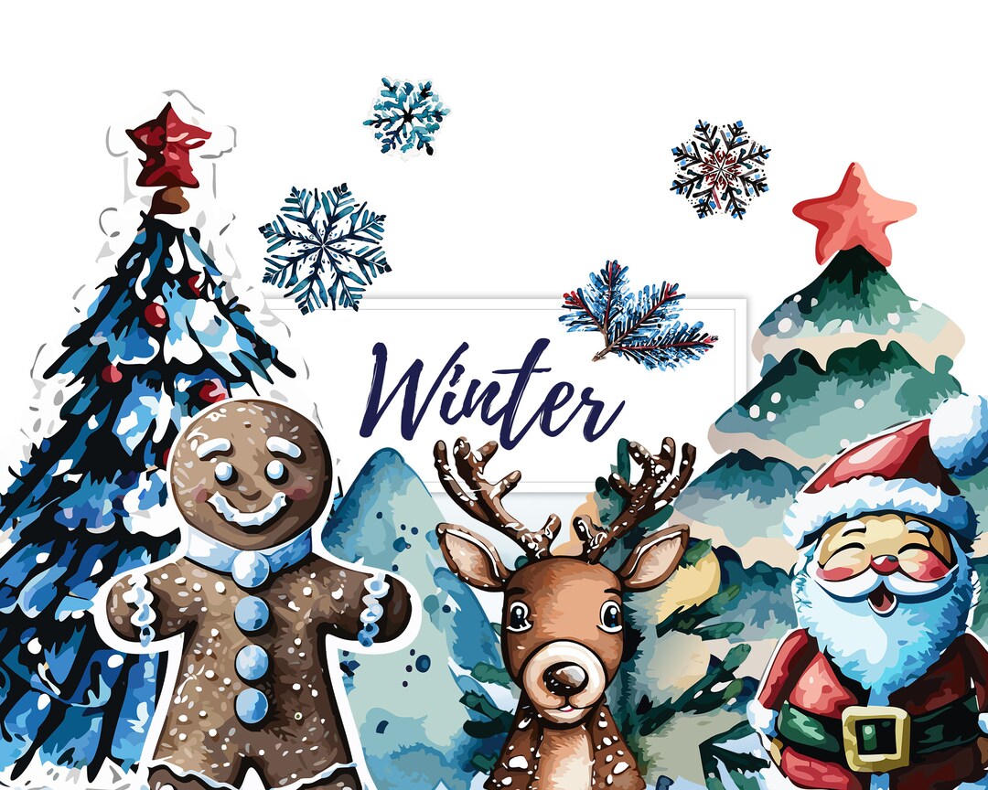30 Watercolor Winter Clipart, Aquarelle Winter Snow Cold Clipart PNG ...