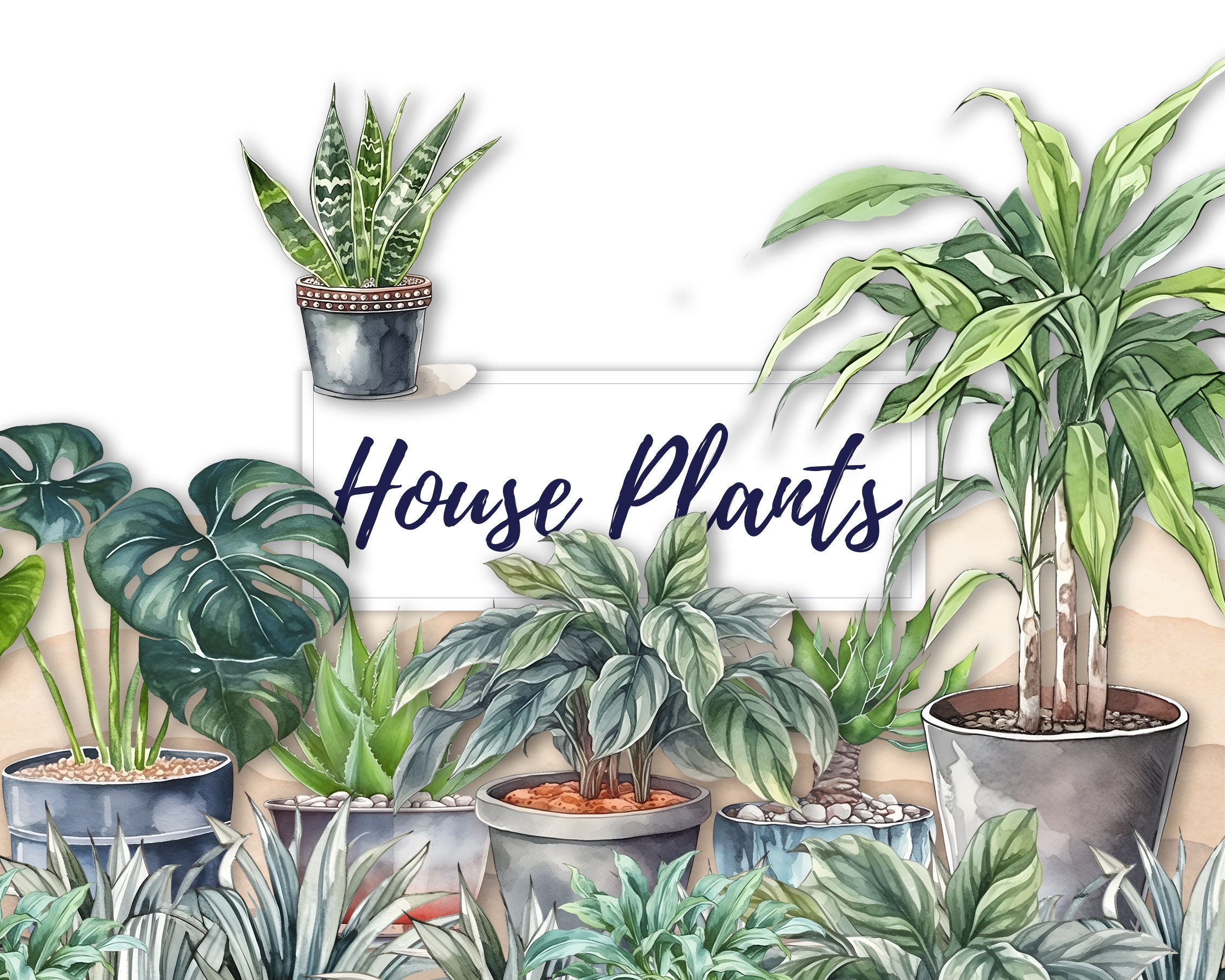 10 Watercolor House Plant Clipart Aquarelle Green Pot Plant - Etsy
