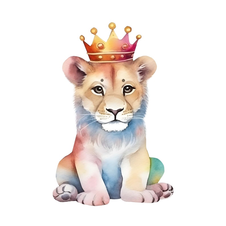 10 Watercolor Cute Lion Clipart, Aquarelle Cat Lion Cub Clipart ...