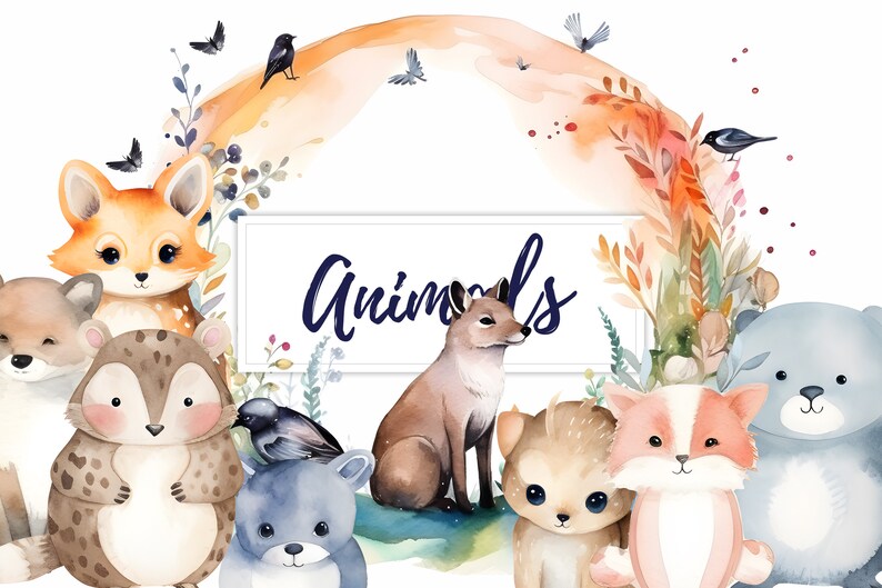 20 Cute Watercolor Animal Clipart, Aquarelle Animal Clipart PNG, T ...
