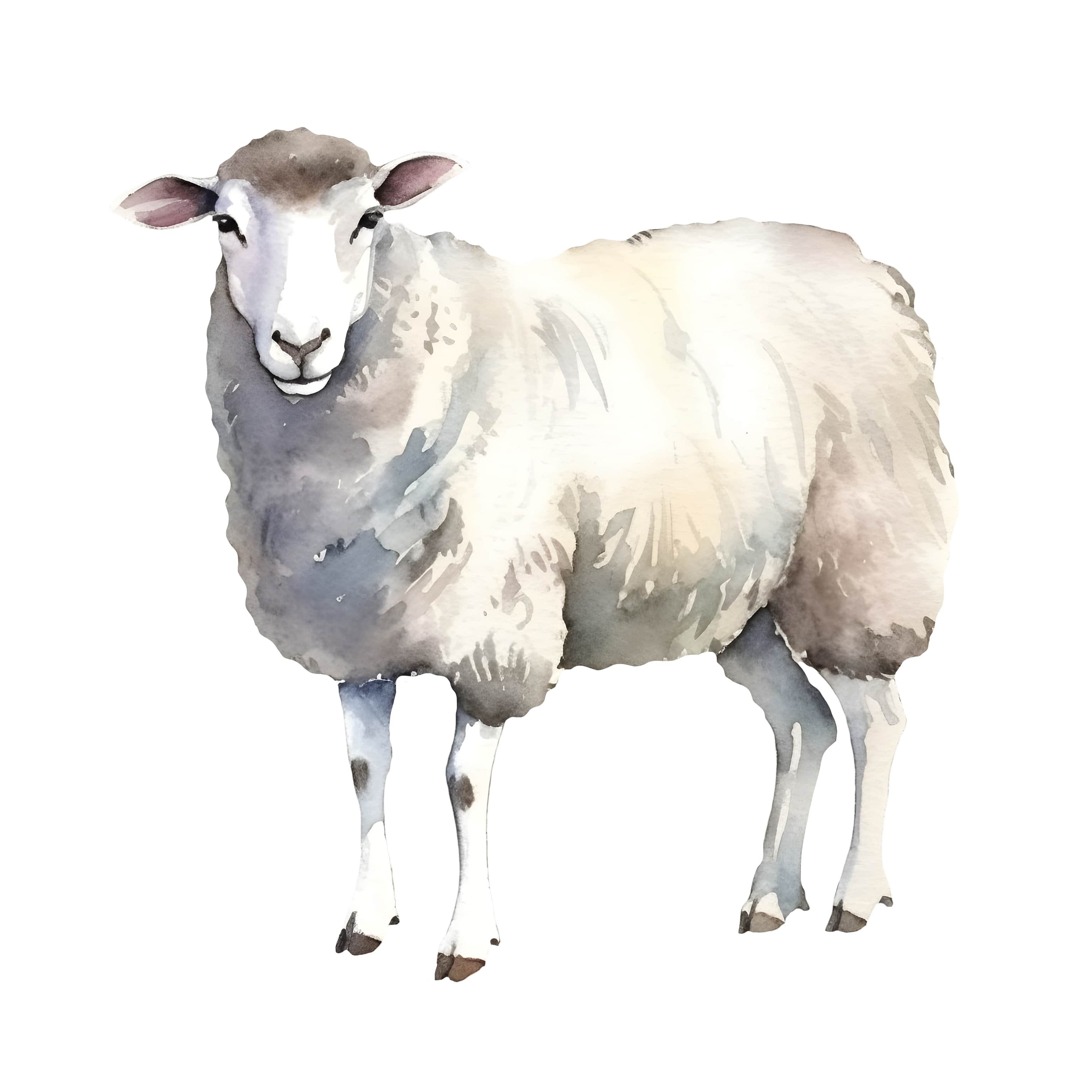 10 Watercolor Sheep Clipart, Aquarelle Drawing Sheep Clipart, Farm ...