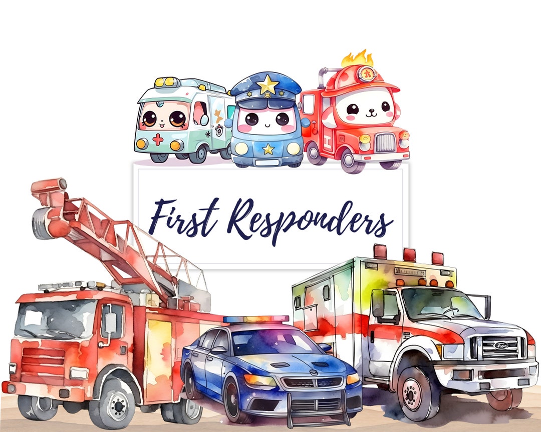 15 Watercolor Emergency Vehicle Clipart, Aquarelle First Responder ...