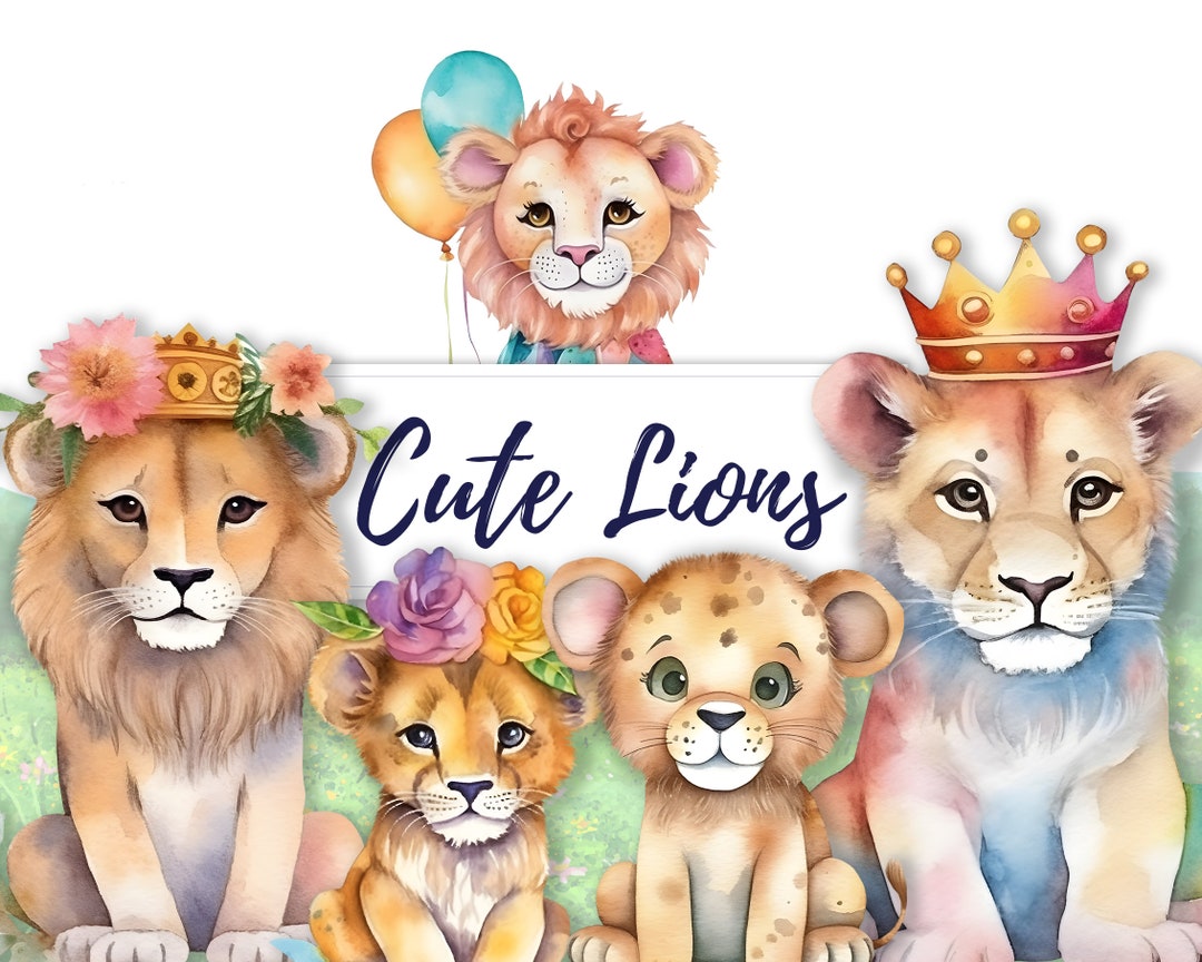10 Watercolor Cute Lion Clipart, Aquarelle Cat Lion Cub Clipart ...
