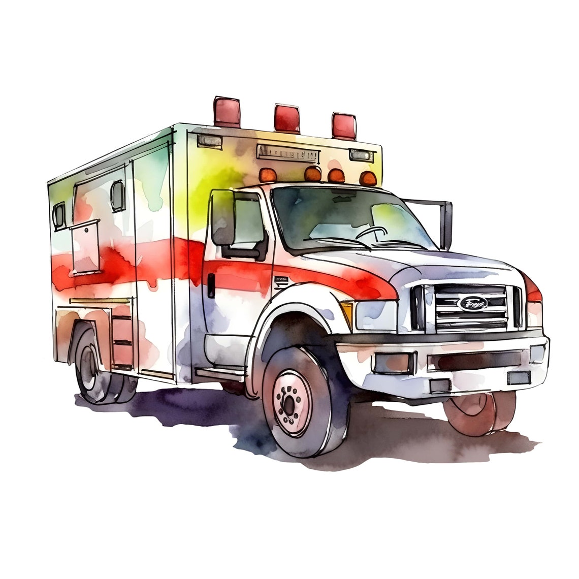 15 Watercolor Emergency Vehicle Clipart, Aquarelle First Responder ...
