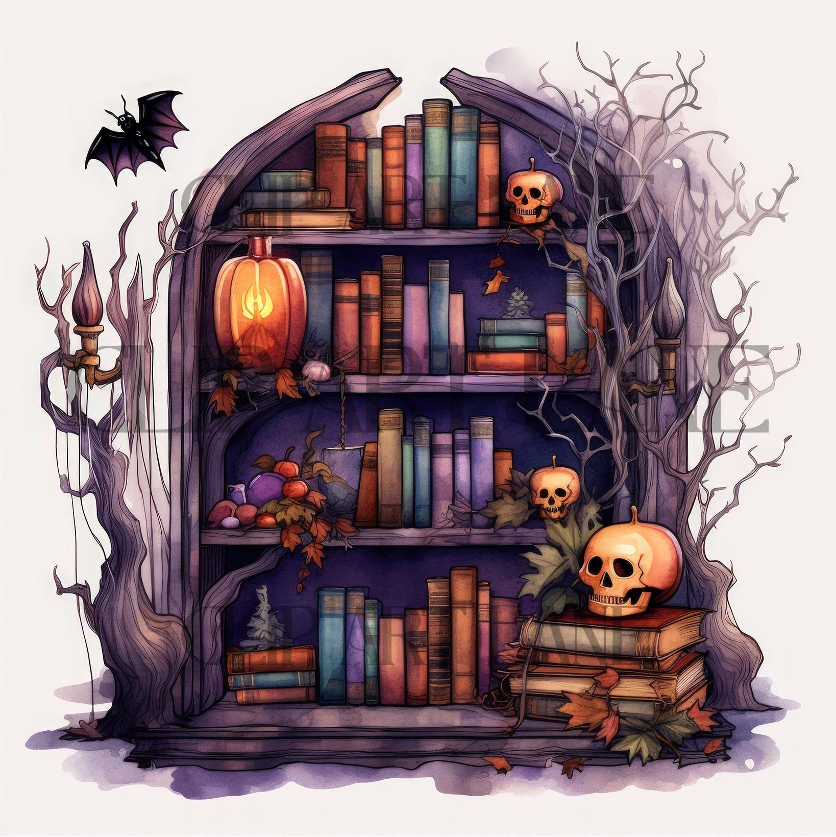 Spooky Bookshelf Halloween Clipart 12 High Quality JPG Library - Etsy