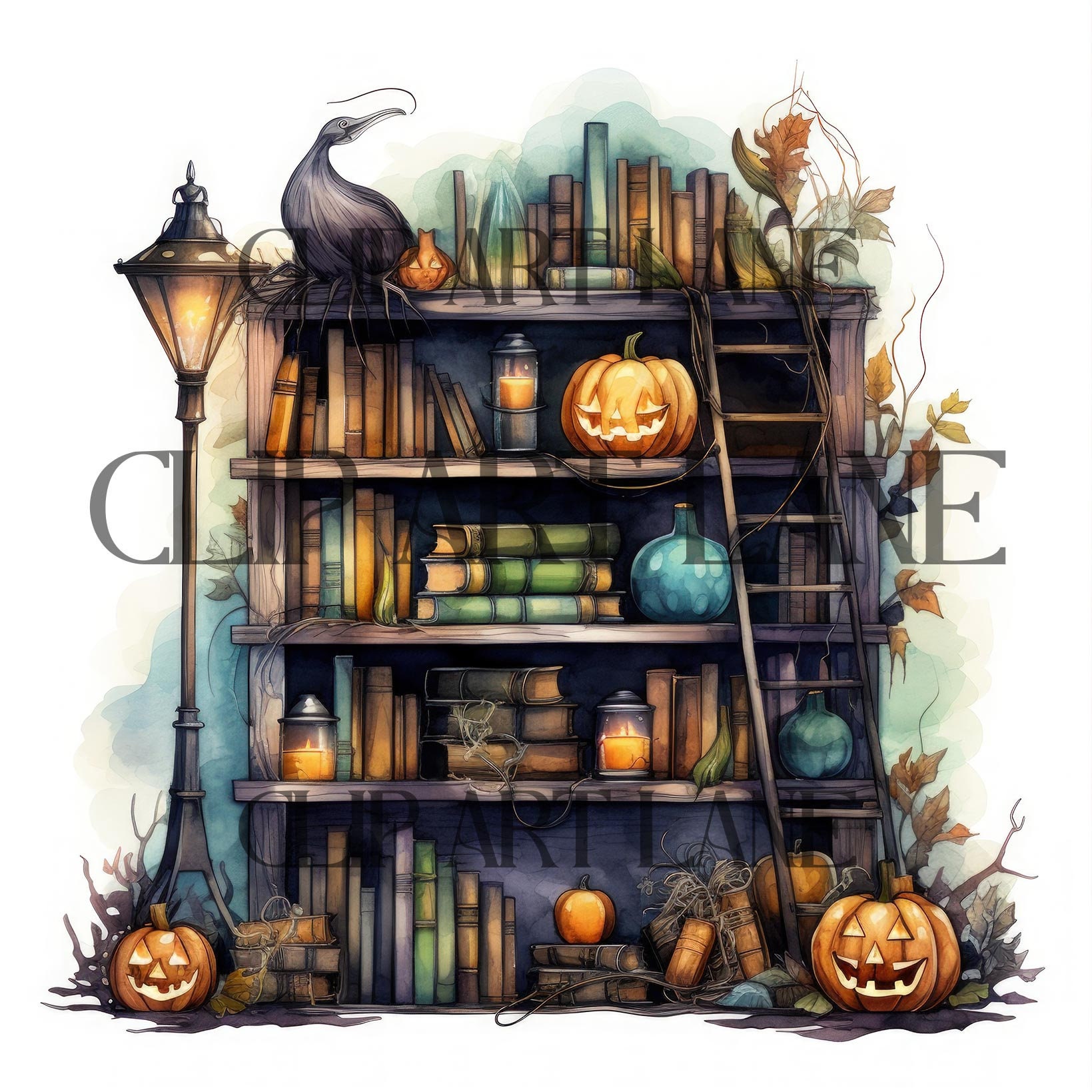 Spooky Bookshelf Halloween Clipart 12 High Quality JPG Library - Etsy