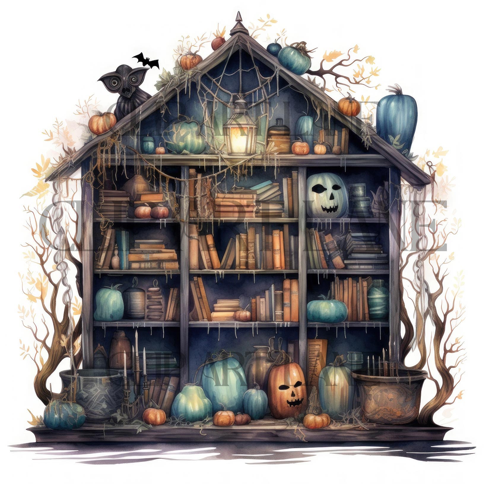 Spooky Bookshelf Halloween Clipart 12 High Quality JPG Library - Etsy