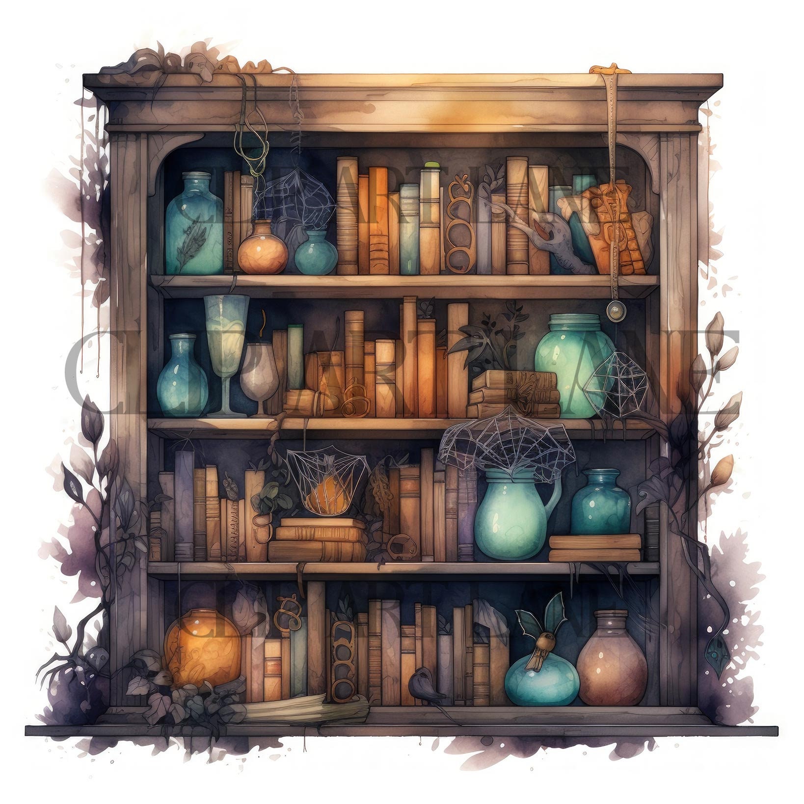 Spooky Bookshelf Halloween Clipart 12 High Quality JPG Library - Etsy