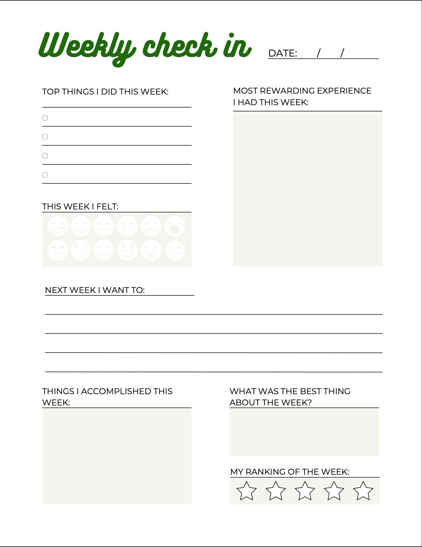 Weekly Check in Journal - Etsy