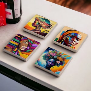 African Women Coasters, African Women Art Stone Coasters Set of 4 ...