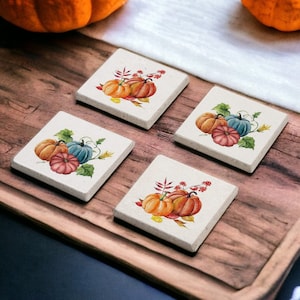 Pumpkin Fall Stone Coasters, Autumn Floral Cork Backing Coasters ...