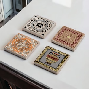 Greek Ornament Stone Coasters, Illustration of Maze Coasters Set ...