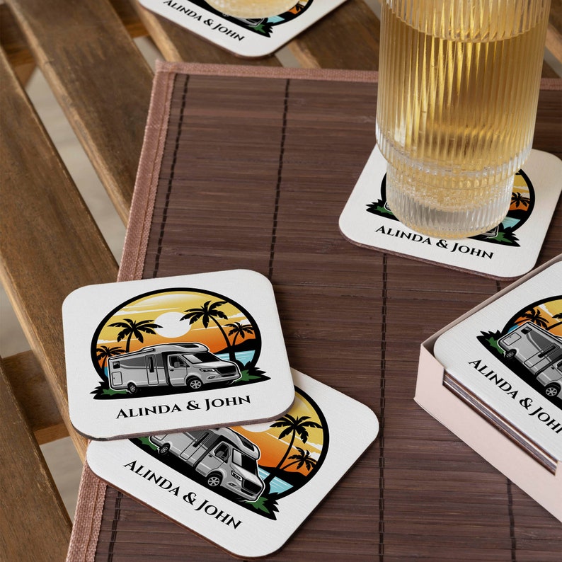 Custom Campervan Stone Coasters, Caravan Coasters Set, Campervan Gifts ...