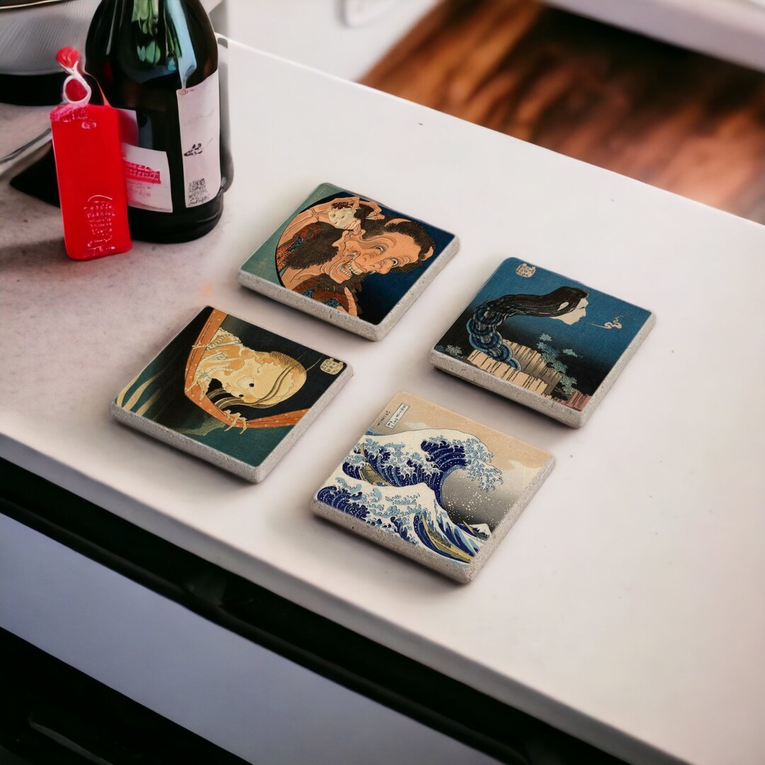 Katsushika Hokusai Stone Coasters, Great Wave at Kanagawa Coasters ...