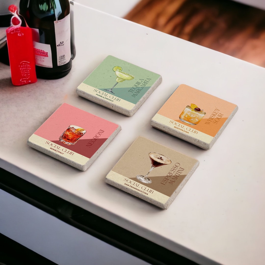 Custom Cocktail Stone Coasters, Custom Name Coaster, Personalized ...