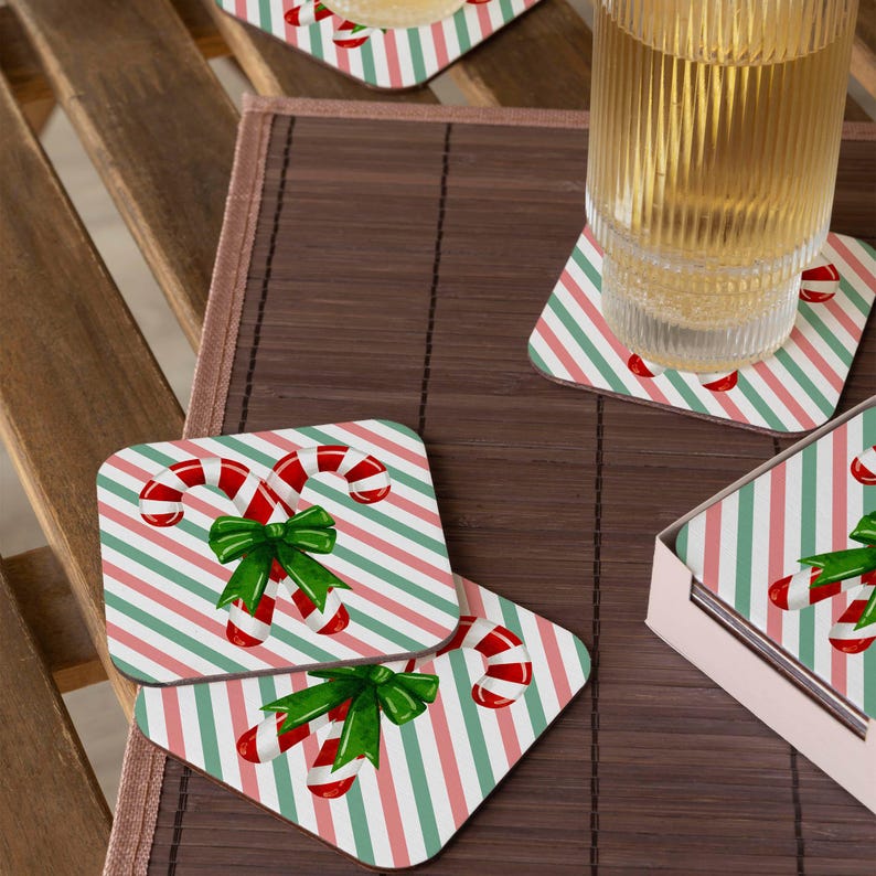 Christmas Candy Stone Coasters, Noel Coasters, Merry Christmas ...